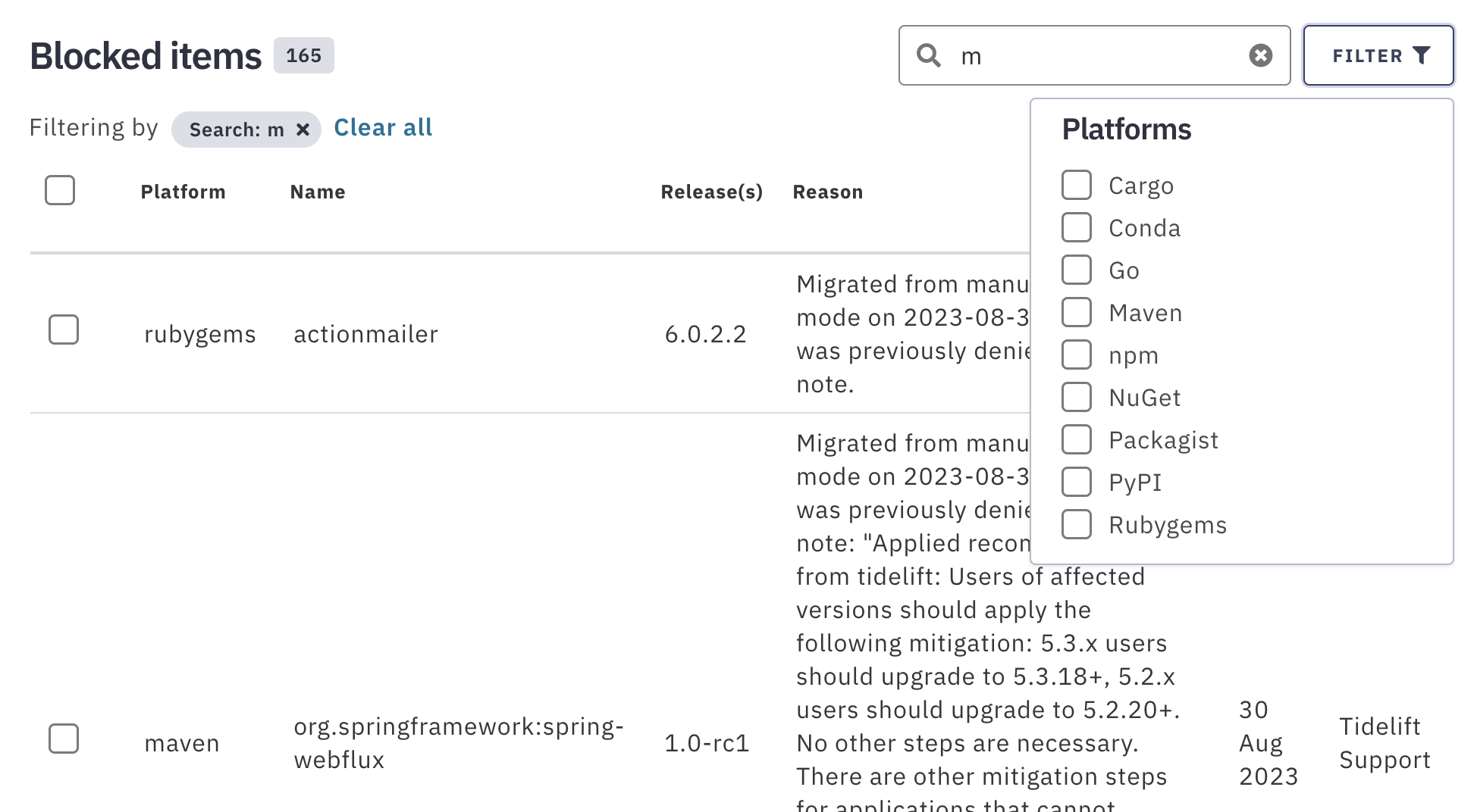 Blocking releases for use in your organization – Tidelift